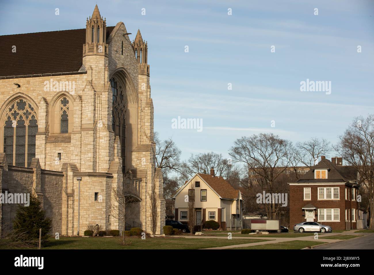 Afternoon light shines on the historic downtown center of Gary, Indiana ...