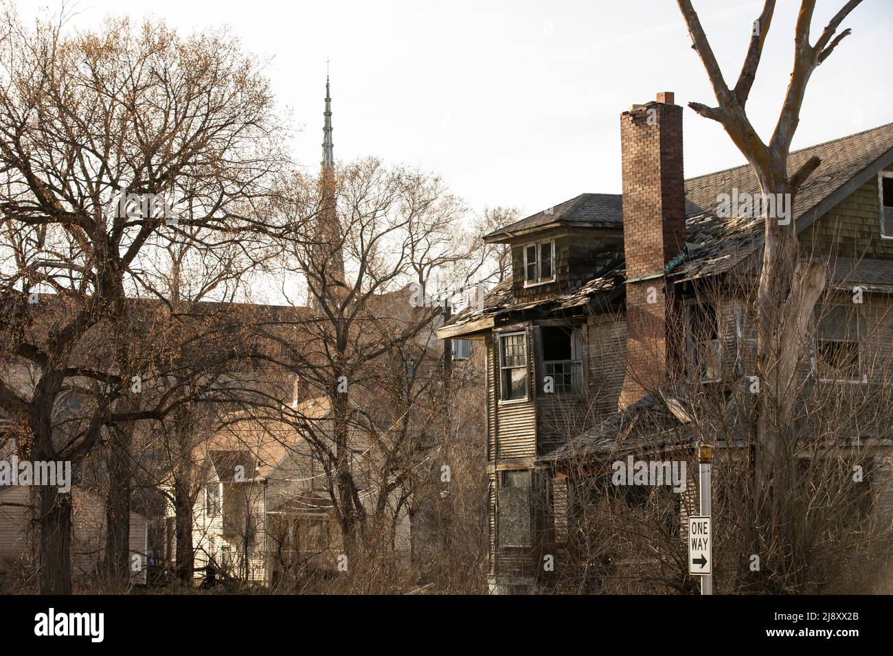 Afternoon light shines on the historic downtown center of Gary, Indiana ...