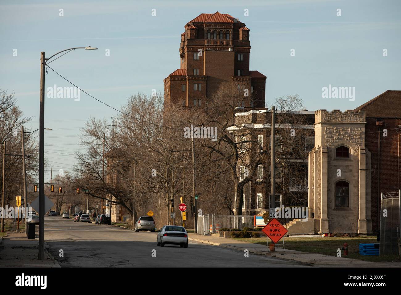 Afternoon light shines on the historic downtown center of Gary, Indiana ...