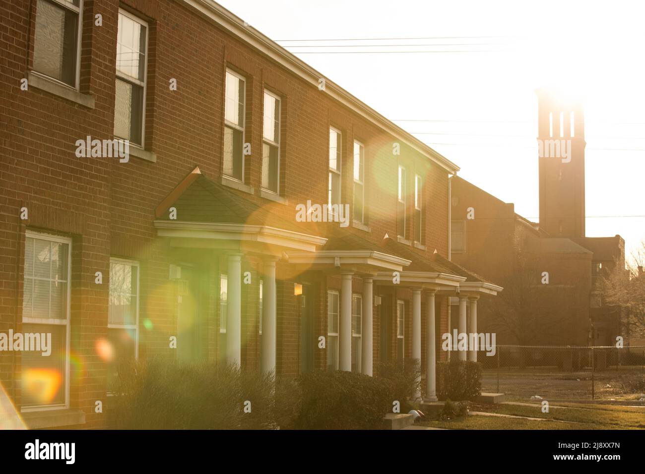 Afternoon light shines on the historic downtown center of Gary, Indiana ...