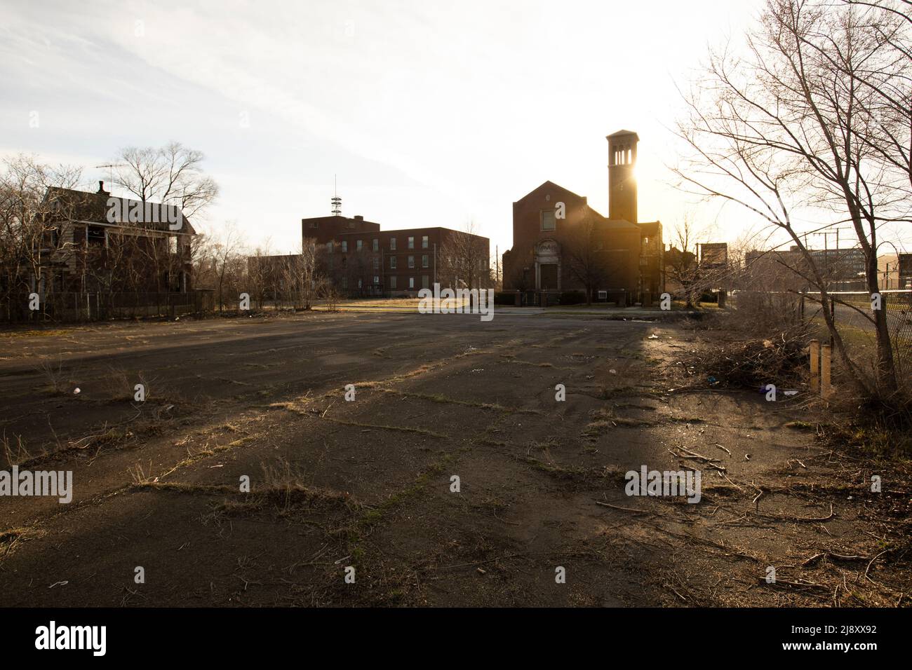 Afternoon light shines on the historic downtown center of Gary, Indiana ...