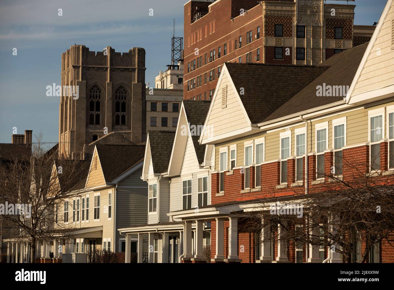 Afternoon light shines on the historic downtown center of Gary, Indiana ...
