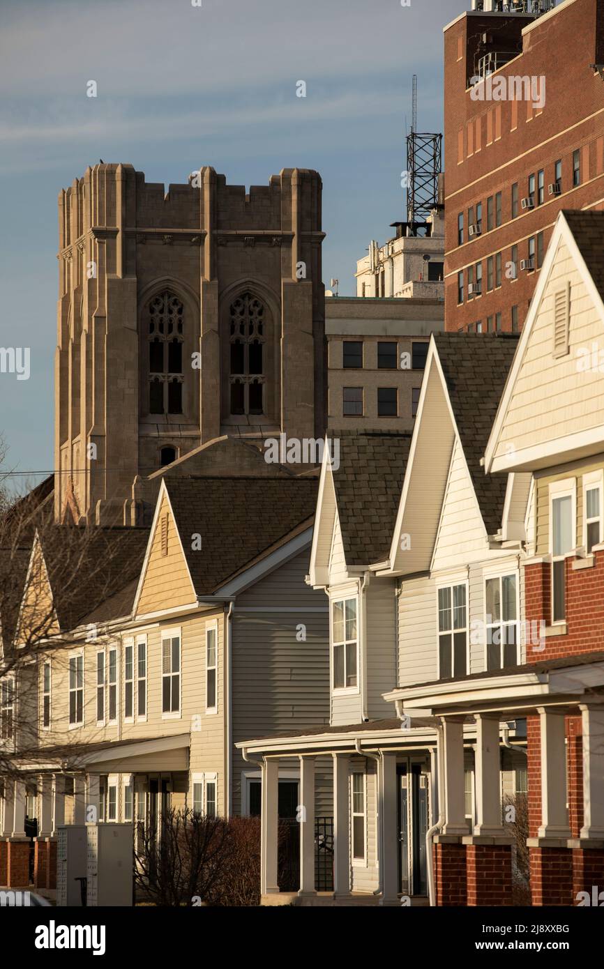Afternoon light shines on the historic downtown center of Gary, Indiana ...