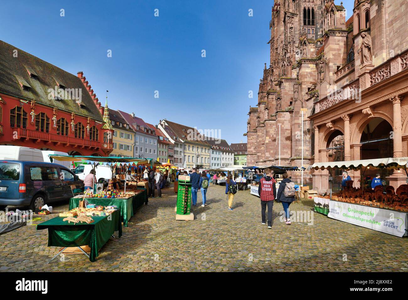 Freiburg, Germany - April 2022: Daily market with local products at ...