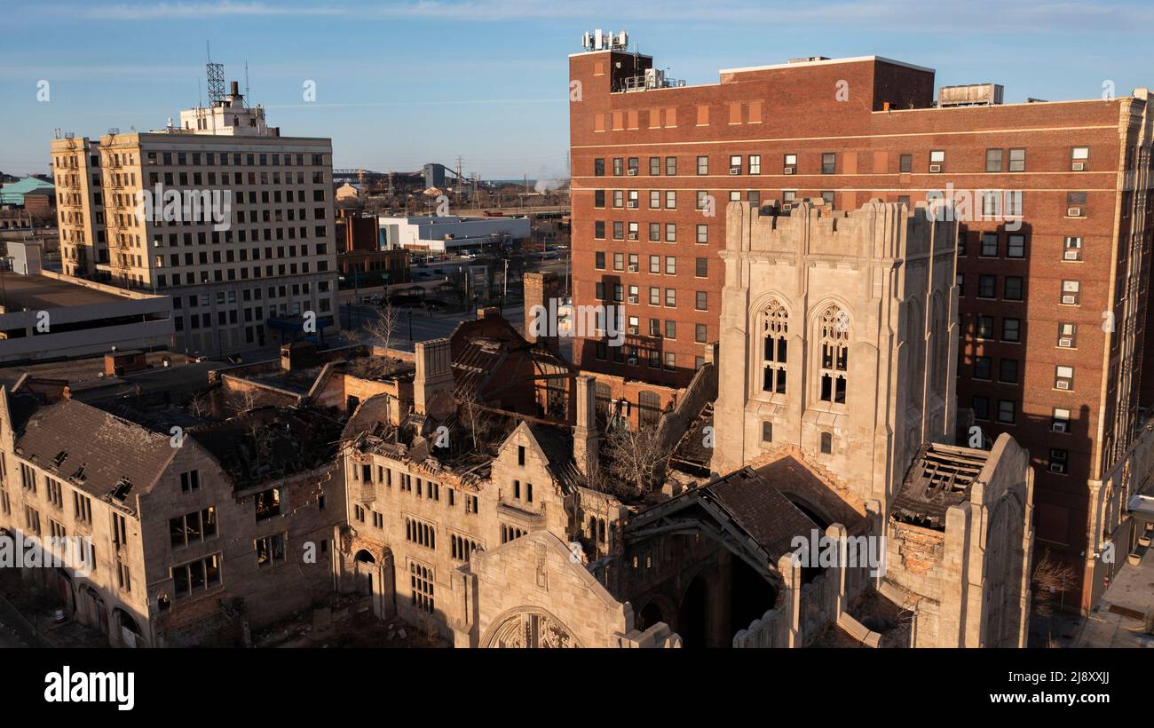 Afternoon light shines on the historic downtown center of Gary, Indiana ...