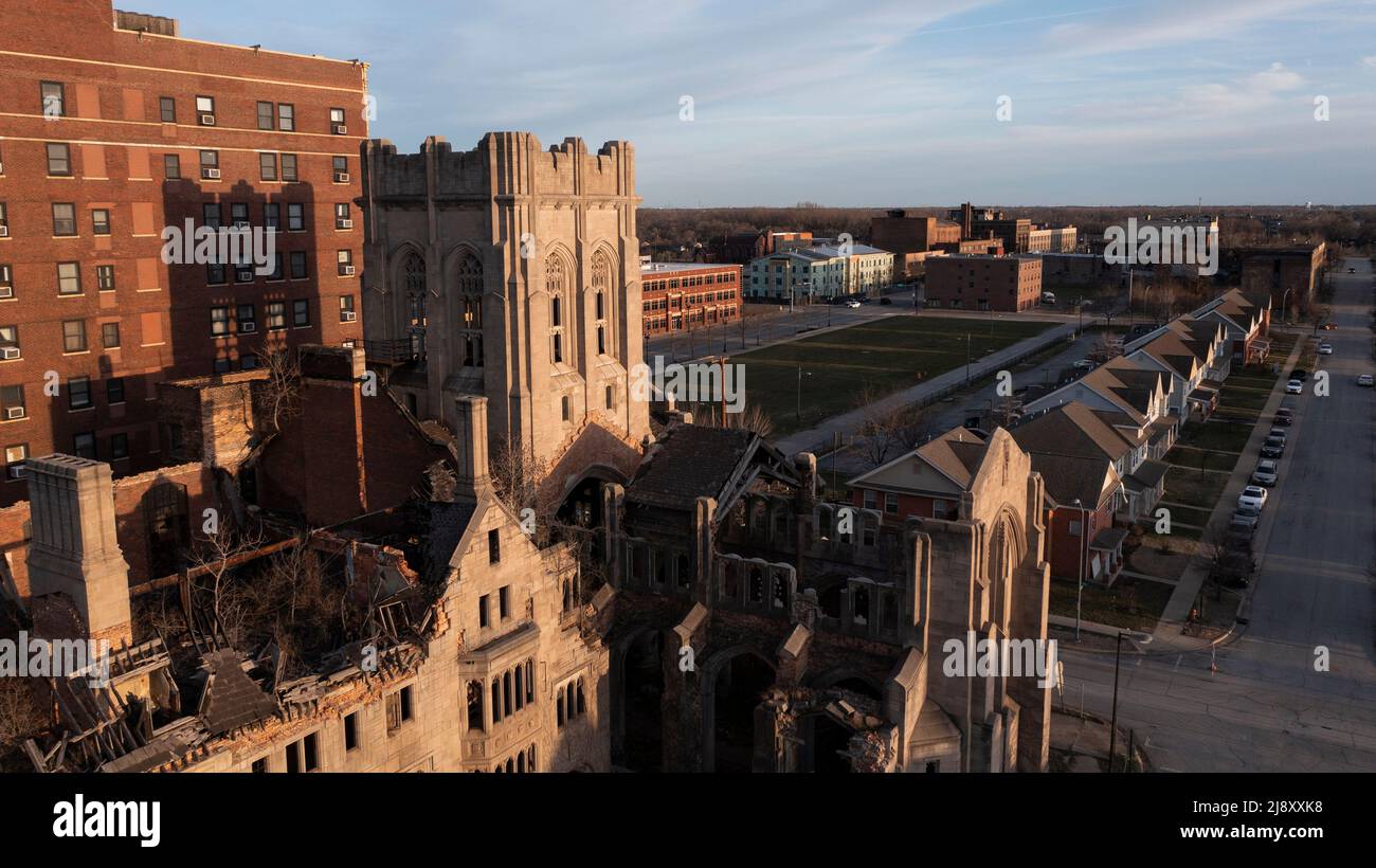 Afternoon light shines on the historic downtown center of Gary, Indiana ...