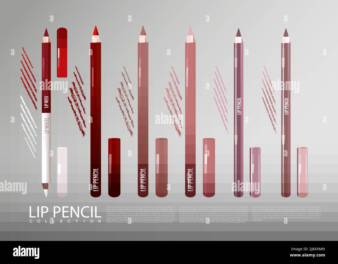 Makeup cosmetic products ads template with lip pencils of different ...