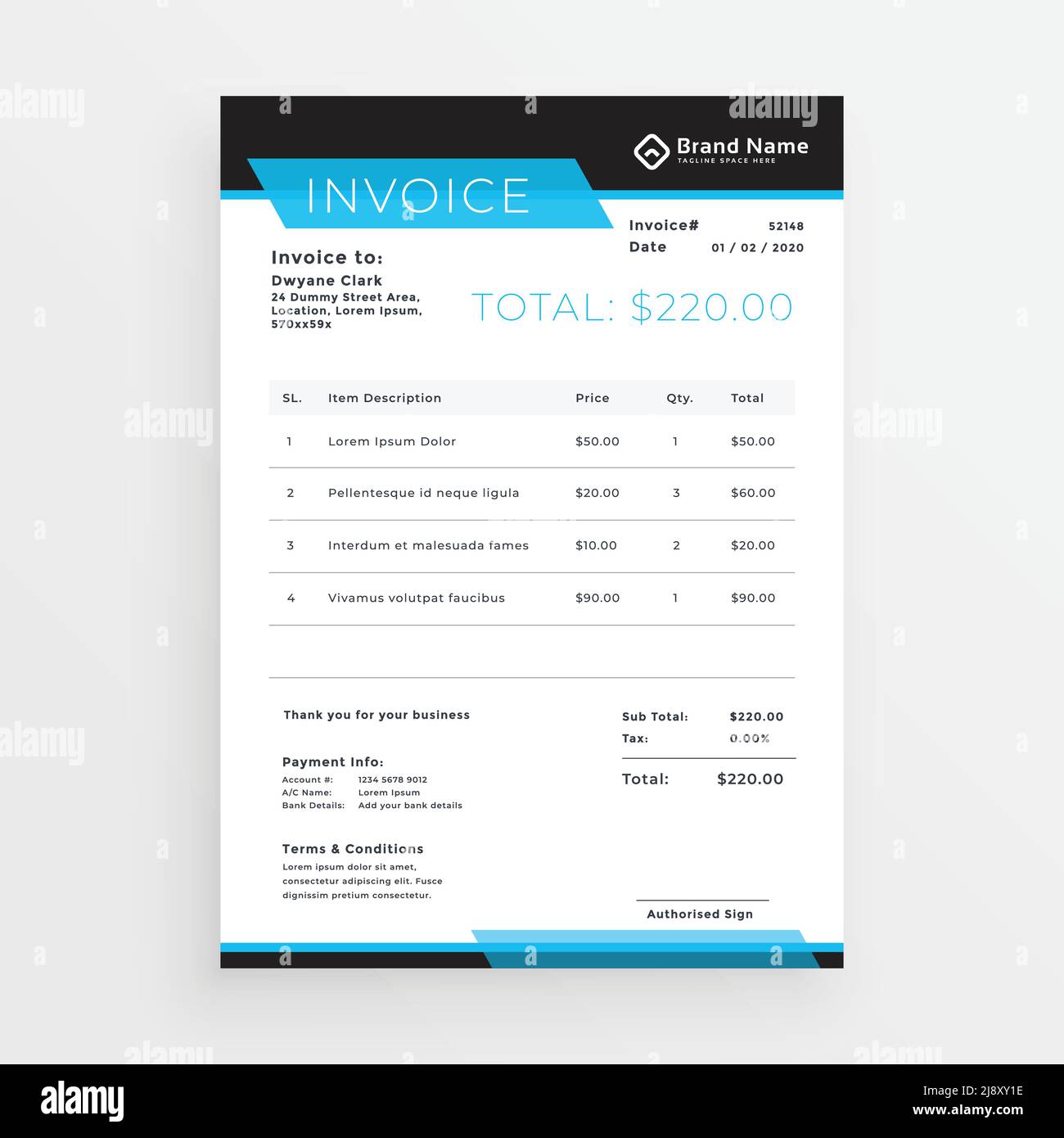 geometric style invoice template design in blue shade Stock Vector ...
