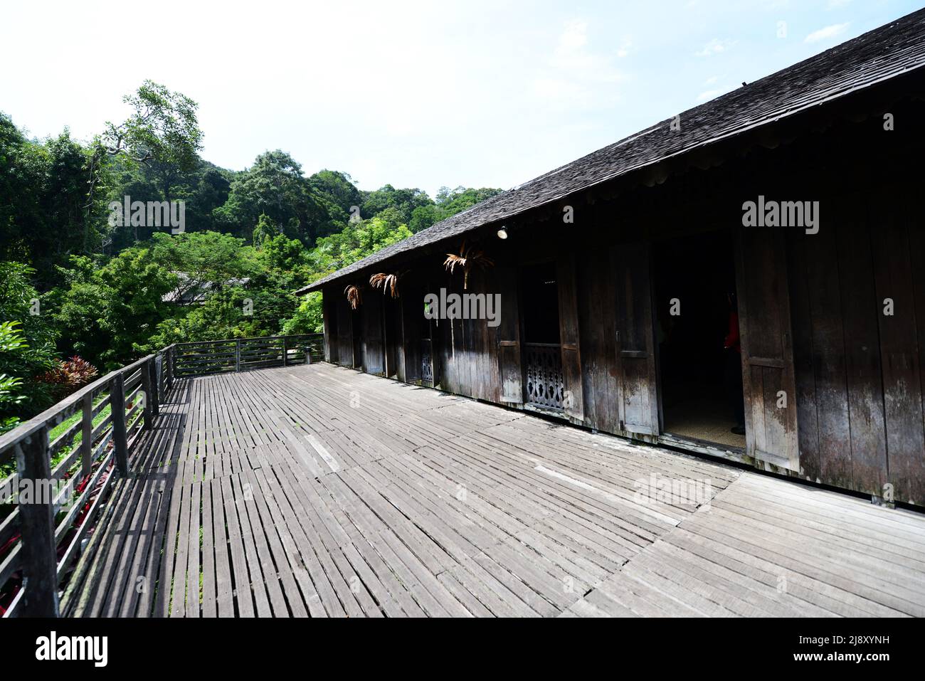 Traditional Iban long house at the cultural village near Kuching ...