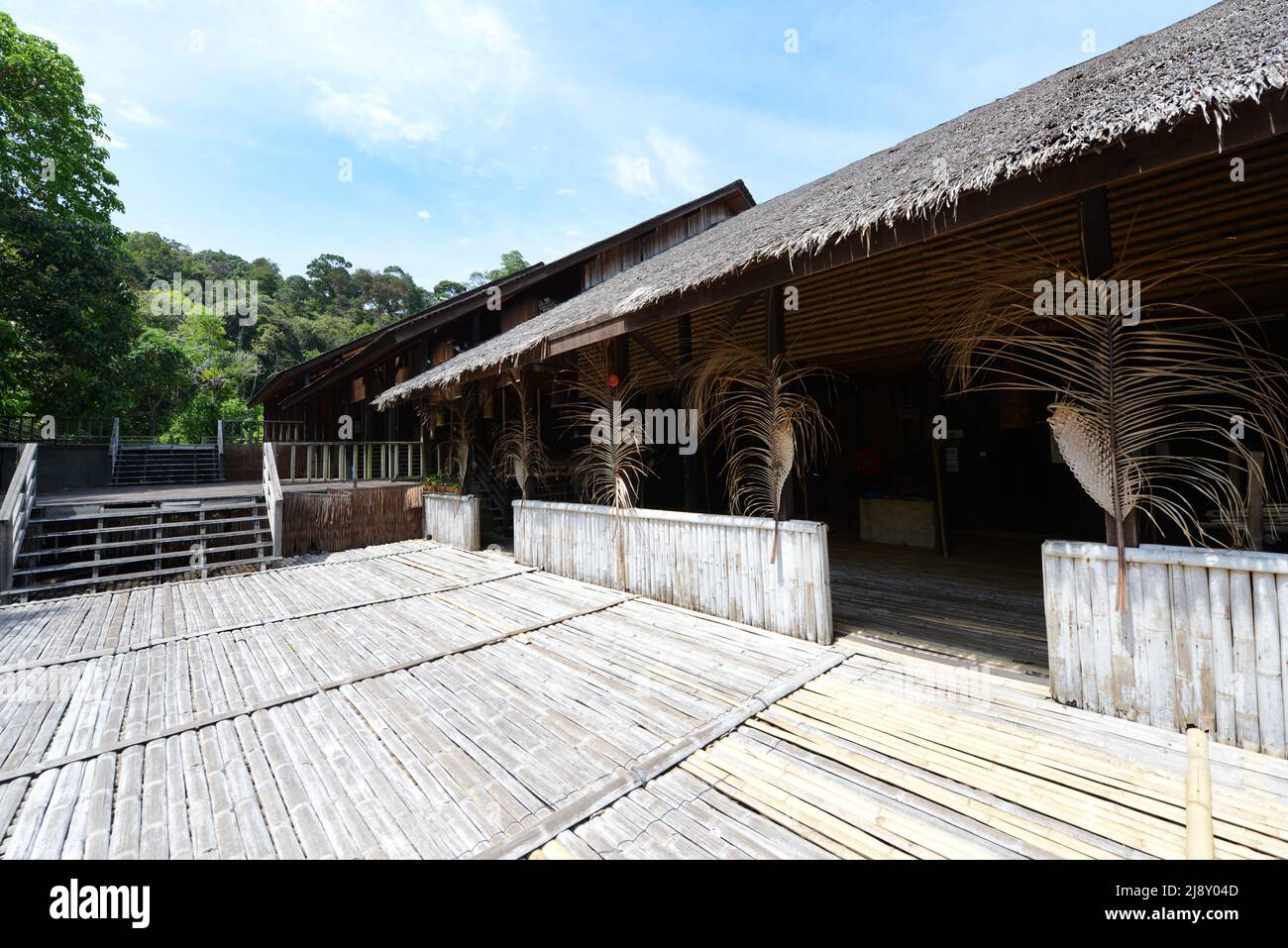 Traditional Iban long house at the cultural village near Kuching ...