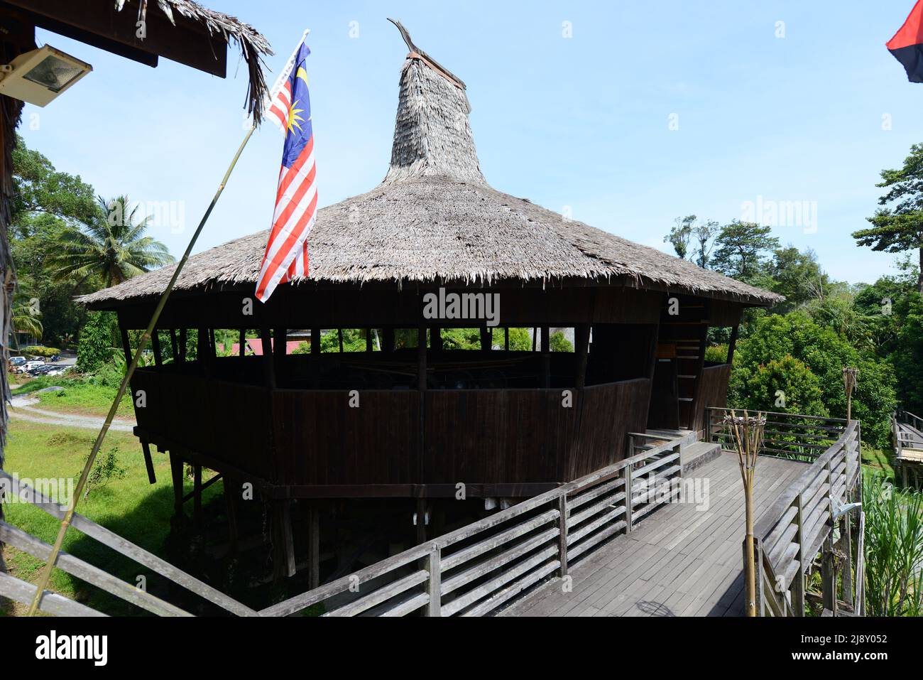 Traditional village house in t he cultural village near Kuching ...