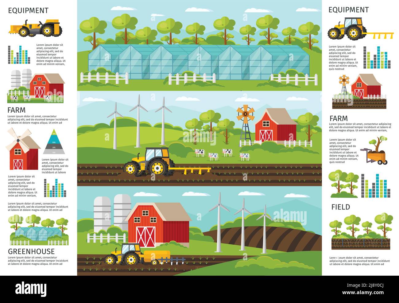 Farming and agriculture infographic horizontal banners with vehicles ...