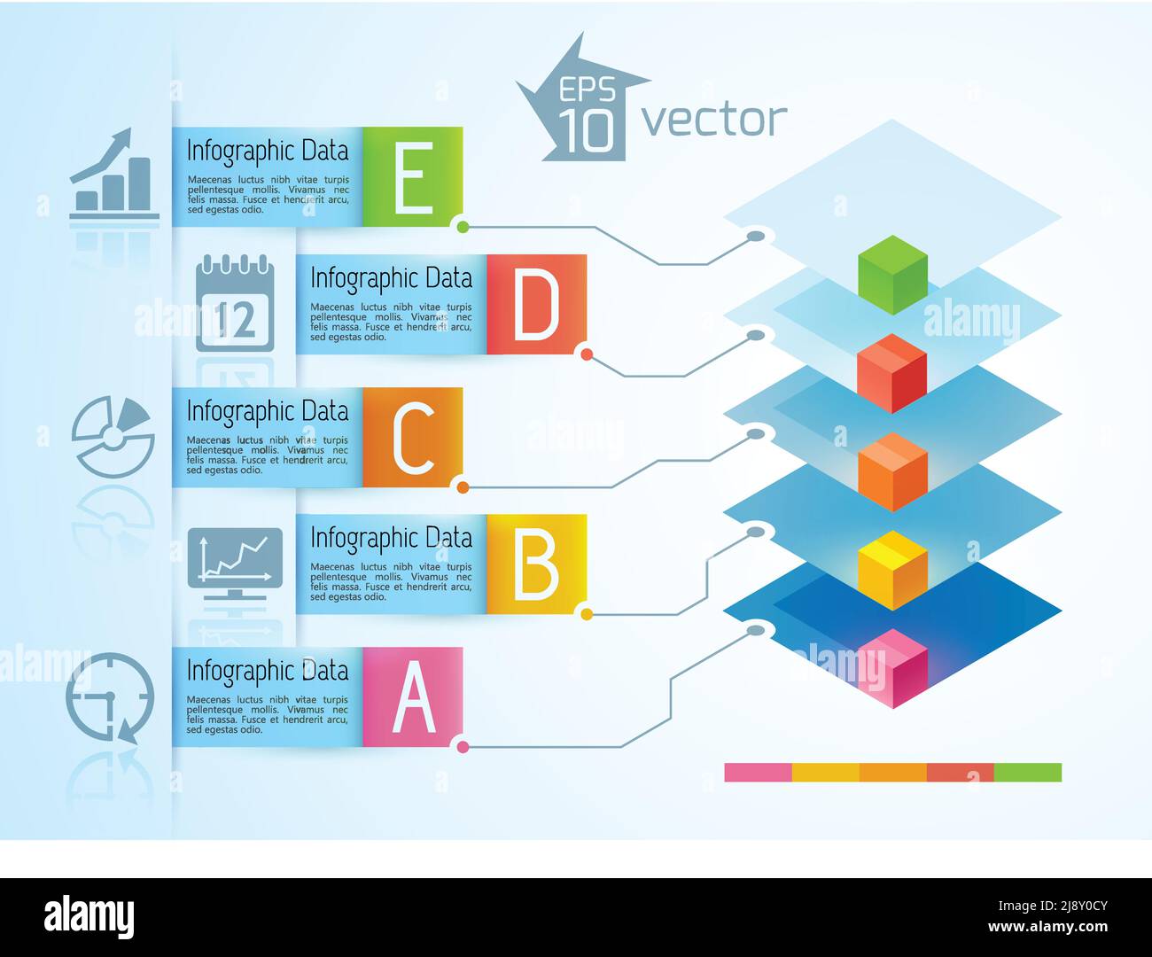 Modern business infographics with colorful 3d squares five ribbon text ...