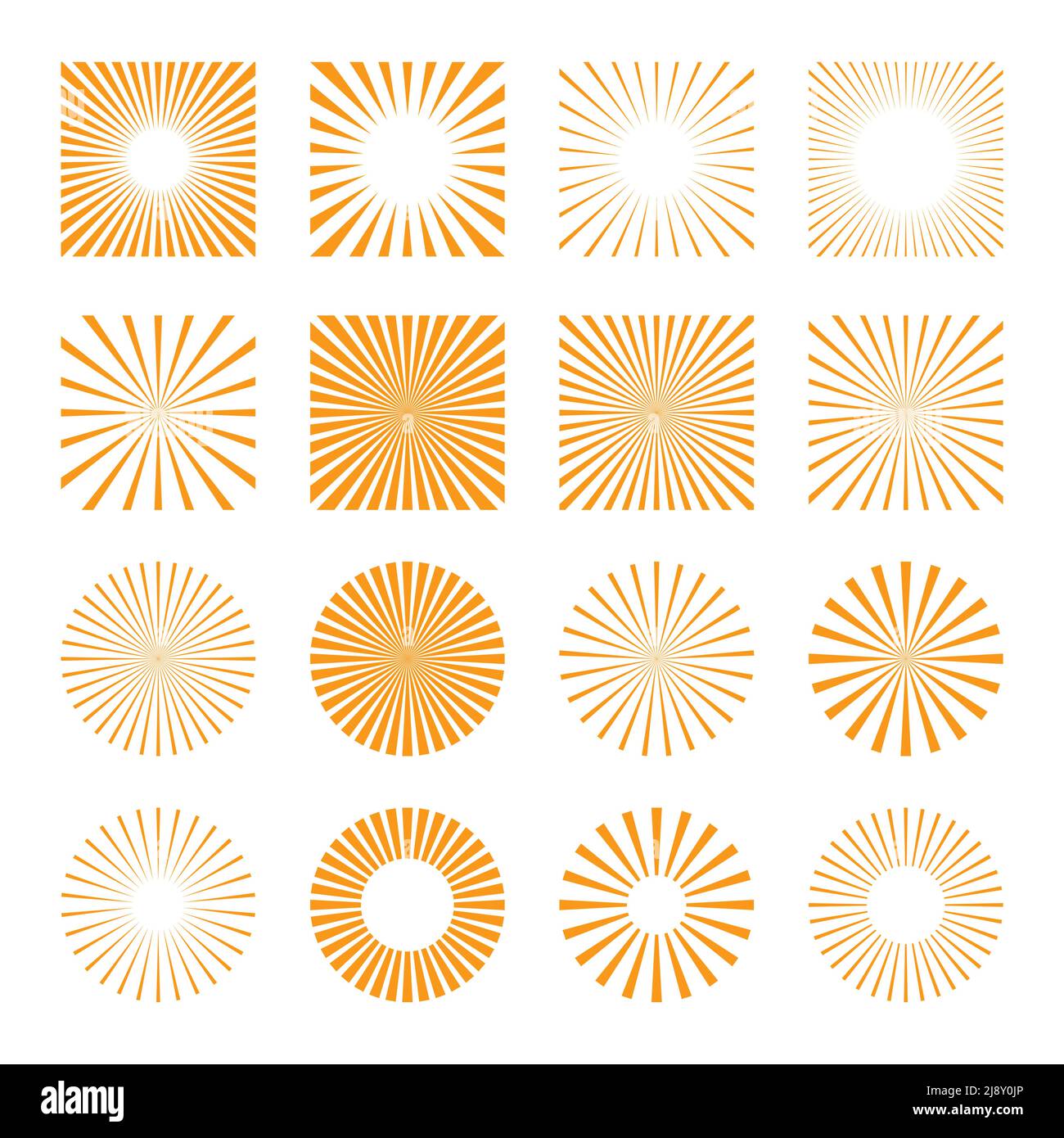 Set of sun rays starburst background. Sunburst icons set for summer ...