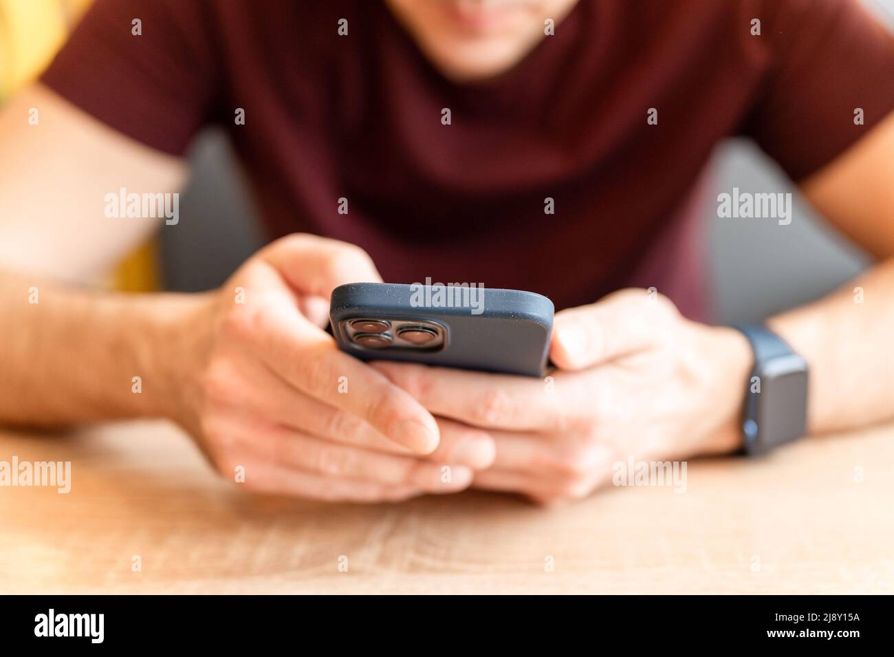 02.23.2022 Moscow. man using modern technology a mobile phone or ...