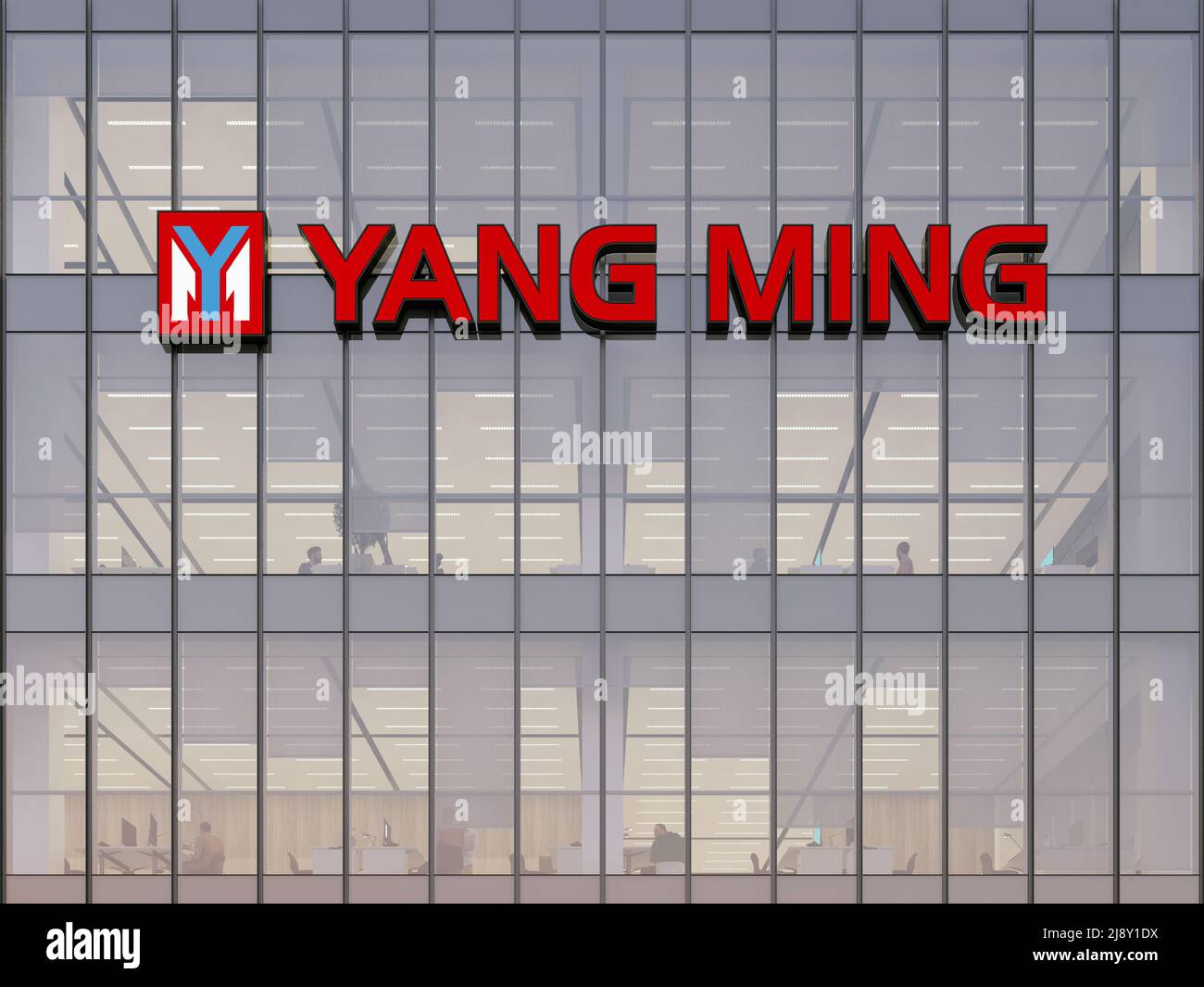 Keelung City, Taiwan. May 2, 2022. Editorial Use Only, 3D CGI. Yang Ming Marine Transport ...