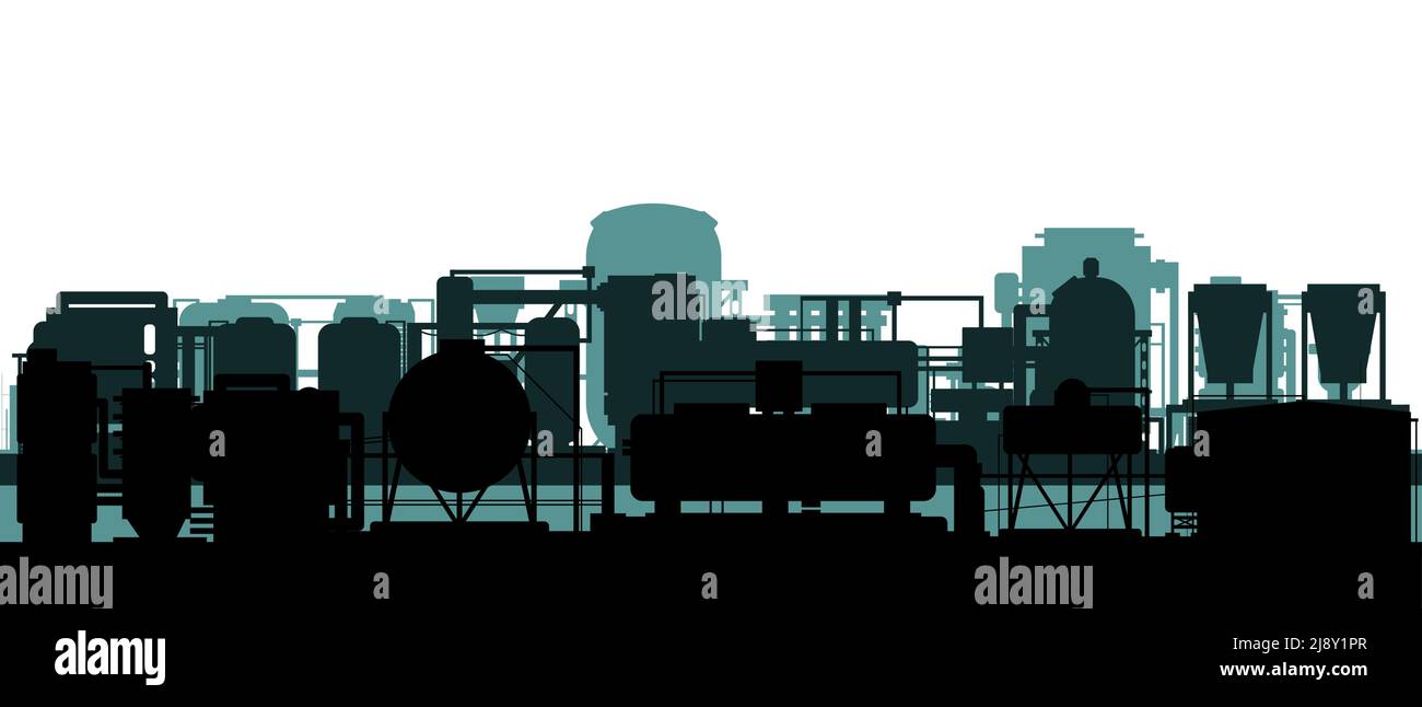 Production plant. Silhouette of objects. Industrial technical equipment ...