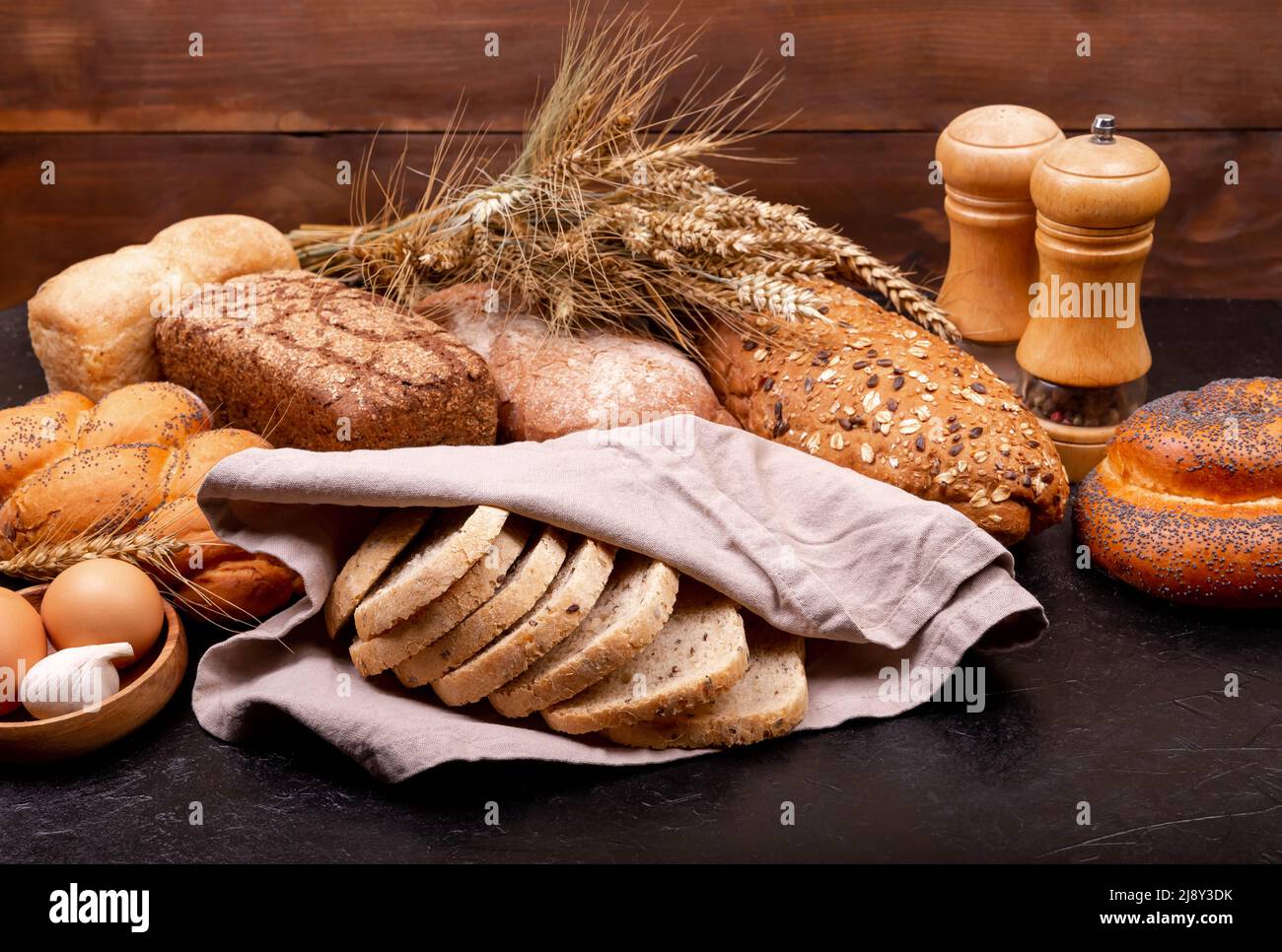 Different types of bread. Bakery concept. Ingredients for baking Stock ...