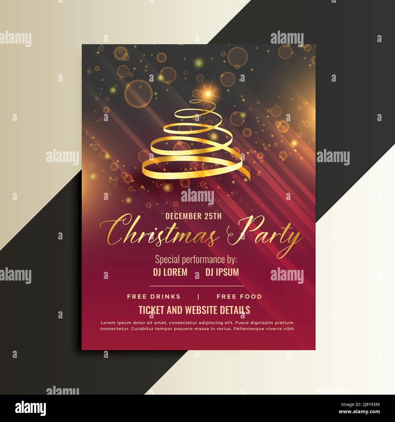 luxury golden ribbon christmas tree flyer template design Stock Vector ...