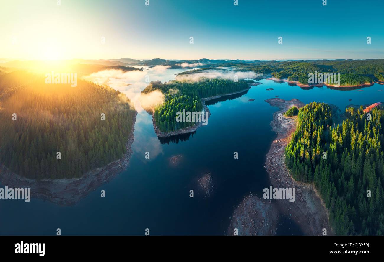 Aerial fog above water morning hi-res stock photography and images - Alamy