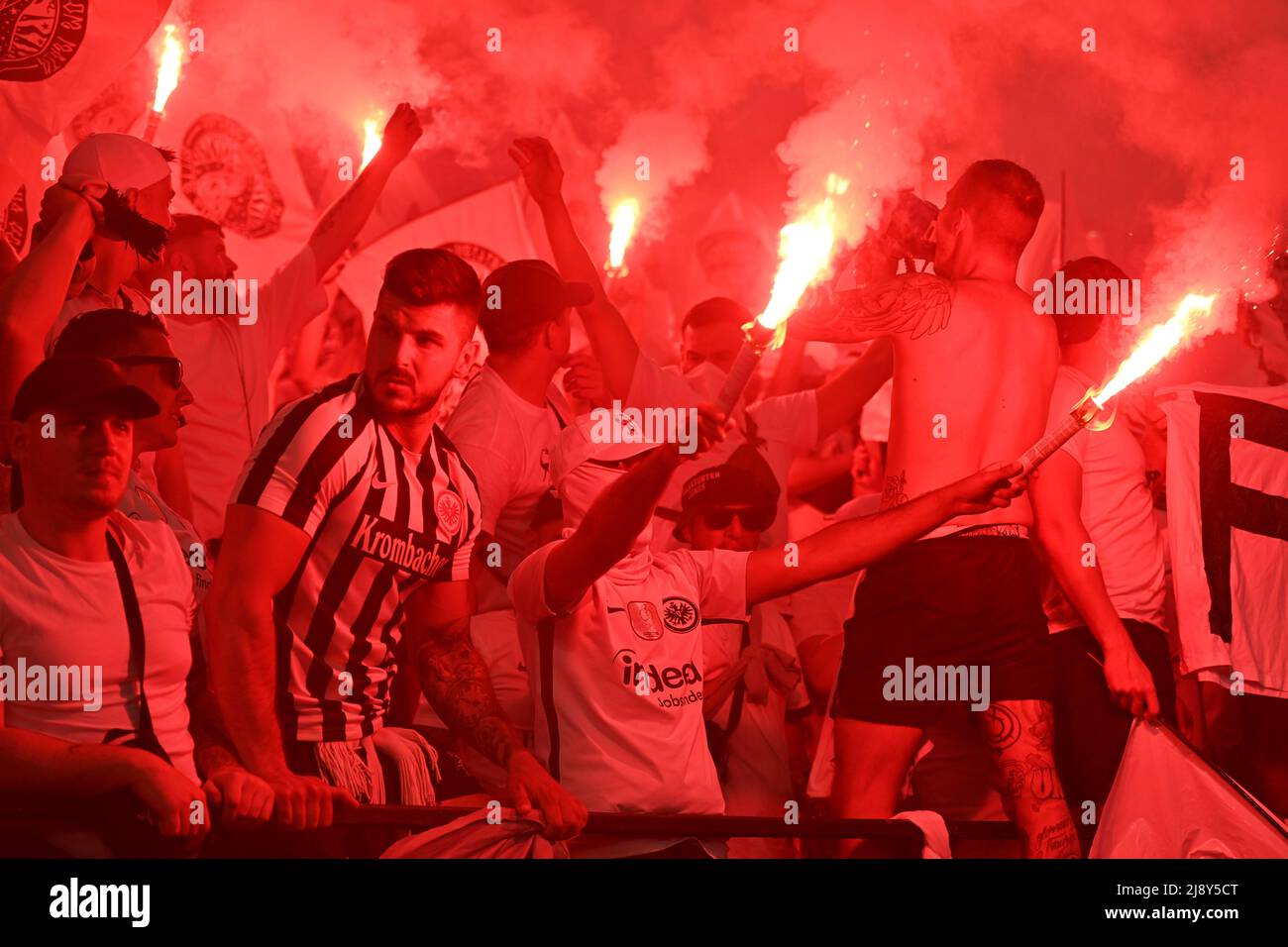 Seville, Spain. 18th May, 2022. Frankfurt fans, football fans ignite ...