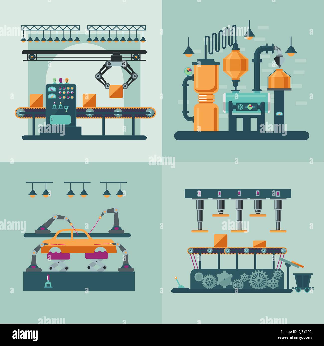 Industrial factory interior square concept with assembly control ...