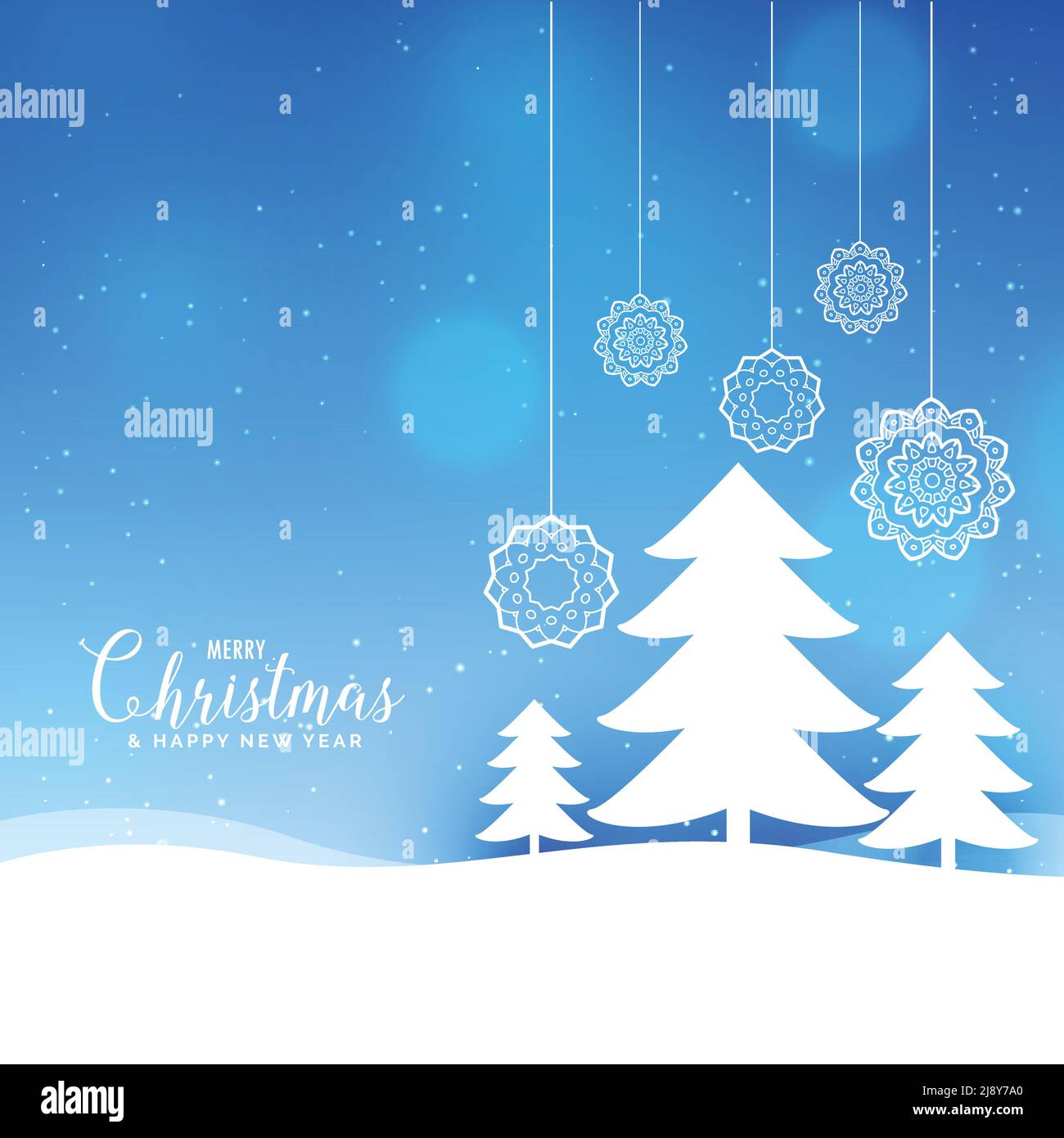 blue merry christmas landscape background with paper style tree and ...