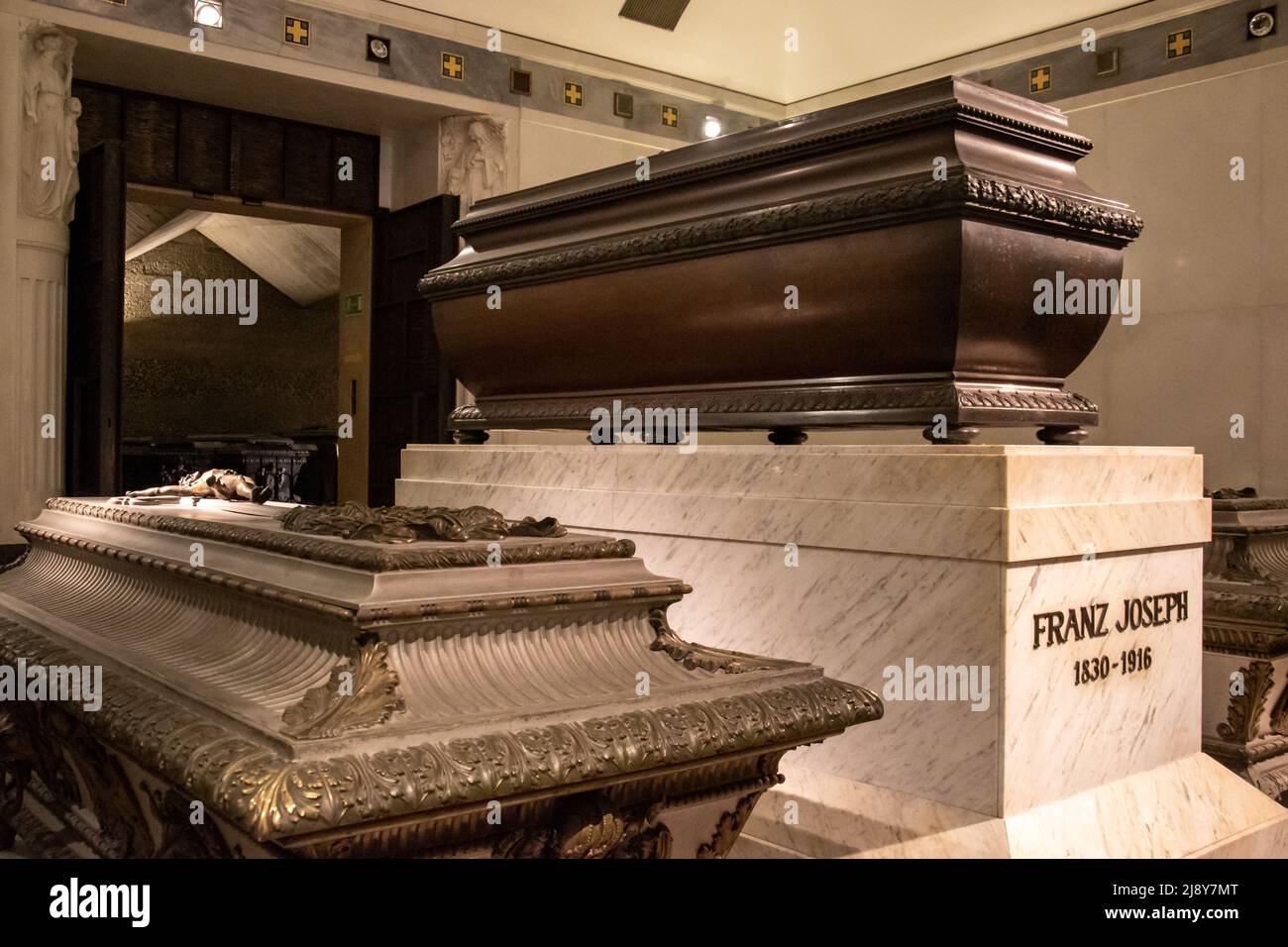 Tomb of Emperor Franz Joseph flanked by his wife Elisabeth (Sisi) and ...