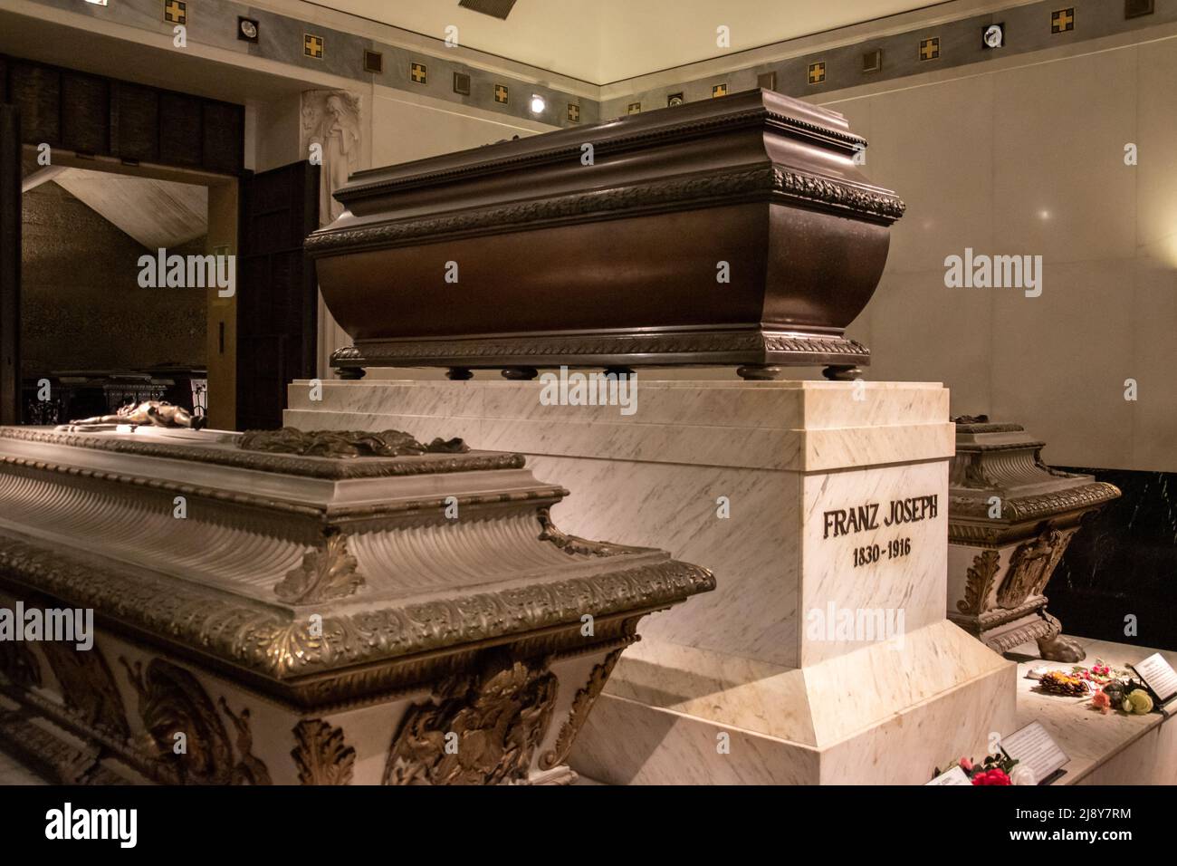 Tomb of Emperor Franz Joseph flanked by his wife Elisabeth (Sisi) and ...