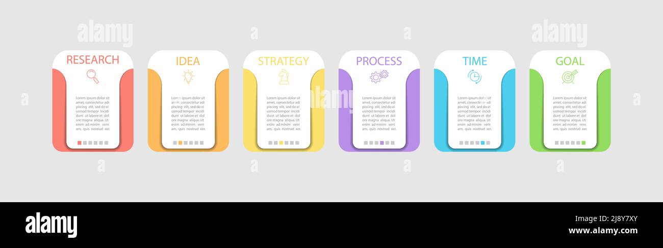 Business infographics. 6 stages of achieving the goal. Stages of the ...