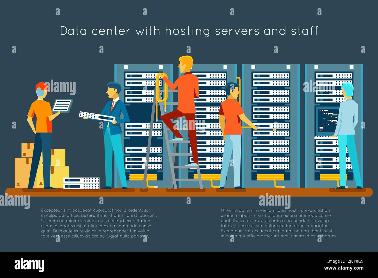 Data Center With Hosting Servers And Staff Computer Technology