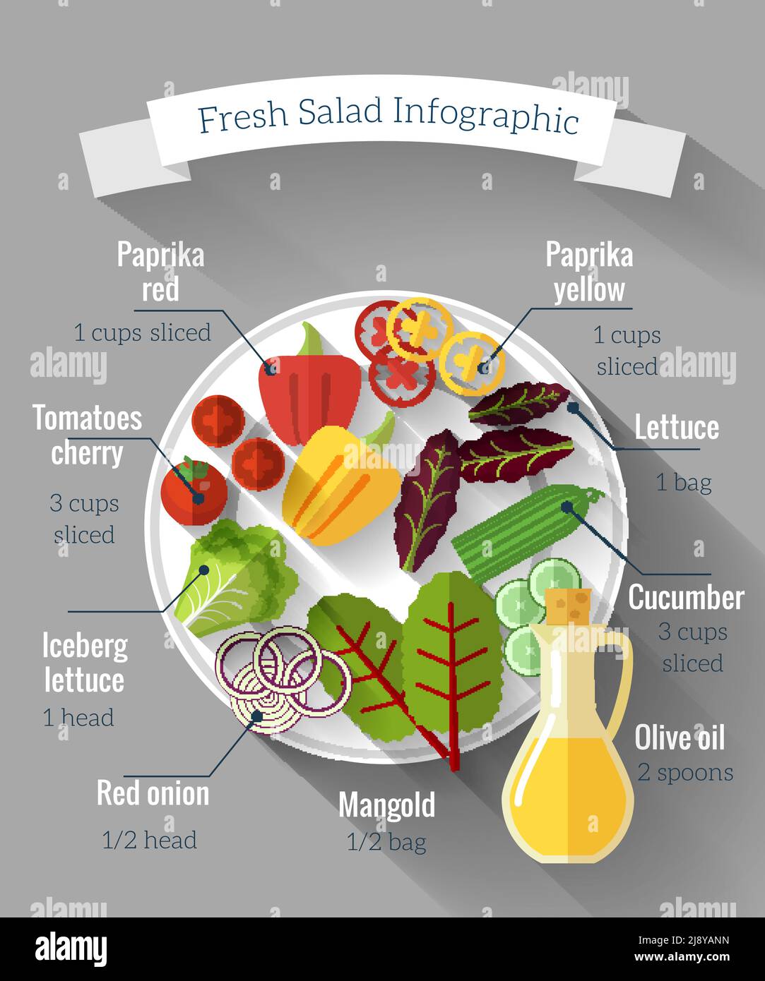 Salad cooking infographics. Vitamin and cucumber, pepper and lettuce ...