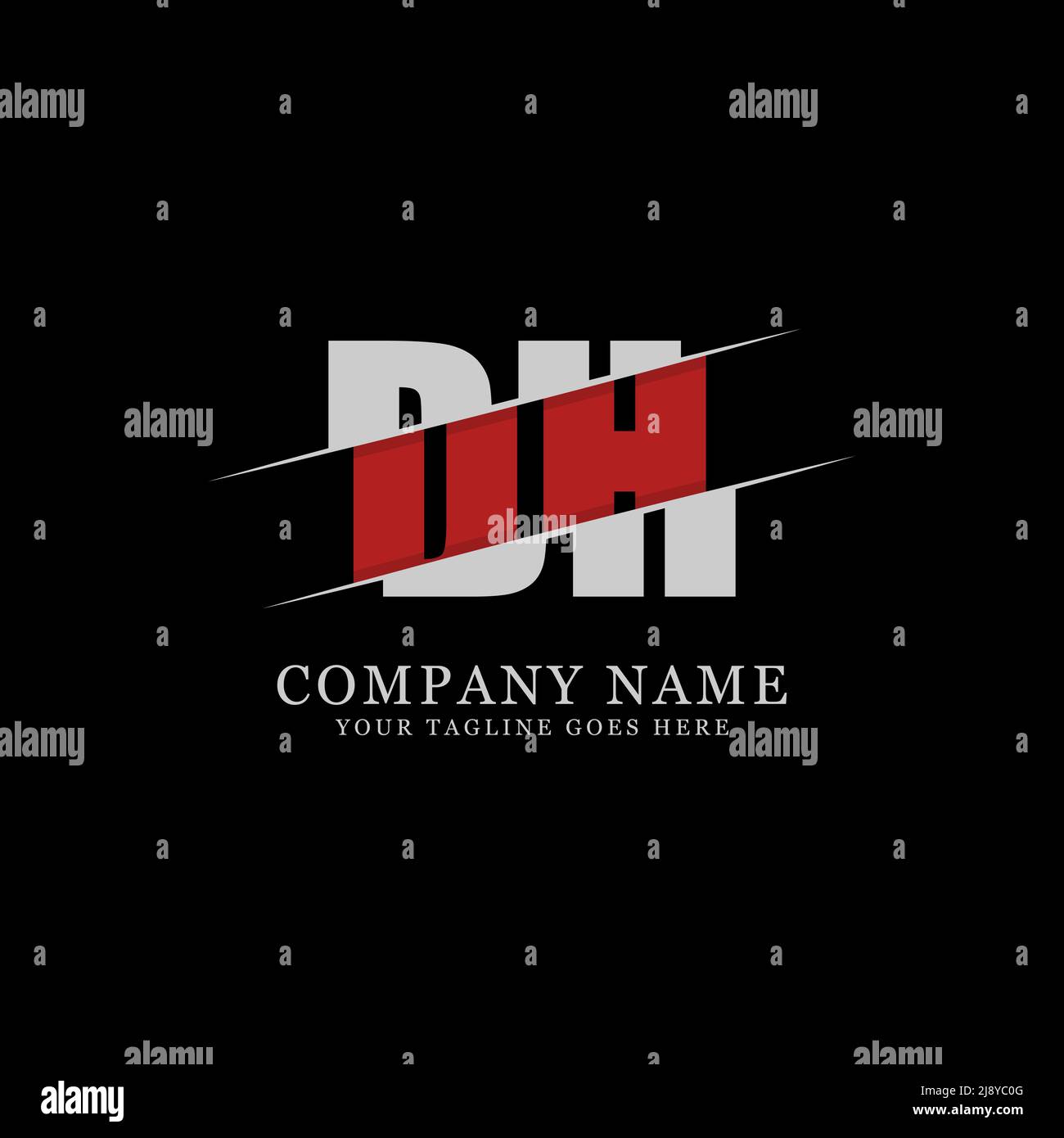 Initial name DH Logo design vector with crack or slice, split letter ...