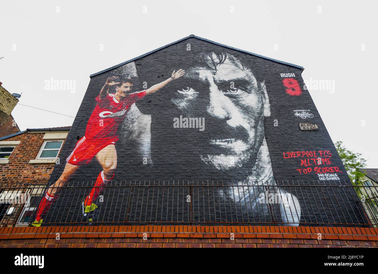 A mural of former Liverpool player Ian Rush, created by MurWalls is ...