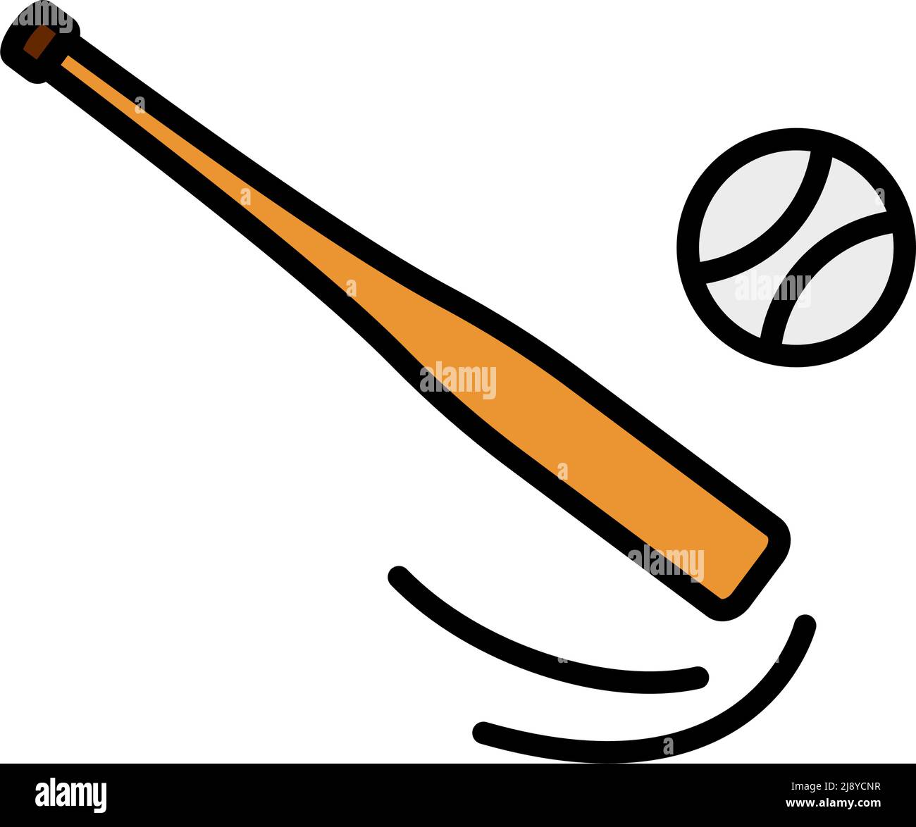 Baseball But Hits To Ball Icon. Editable Bold Outline With Color Fill ...