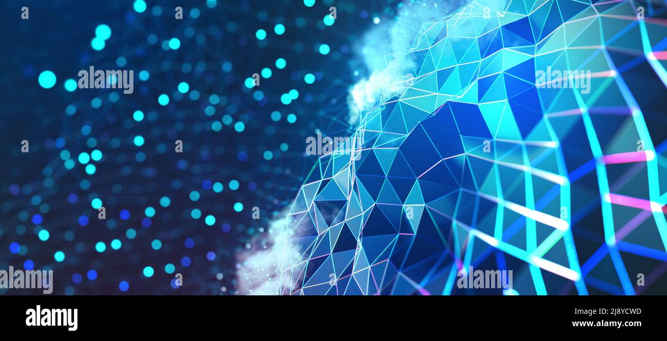 Big data and cybersecurity 3D illustration. Neural network and cloud ...