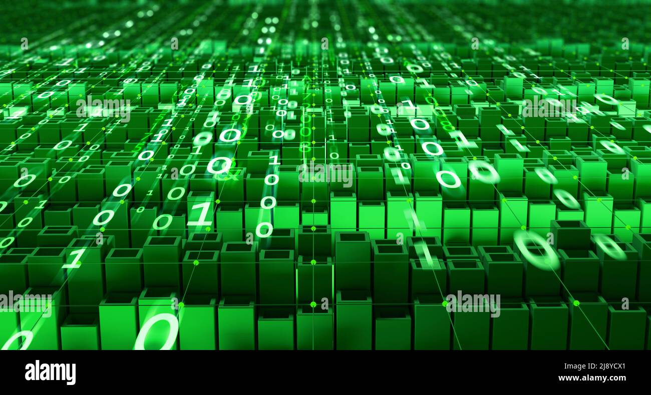 Cyber Technology 3d Illustration Digital Data Field And Binary Code Elements Futuristic