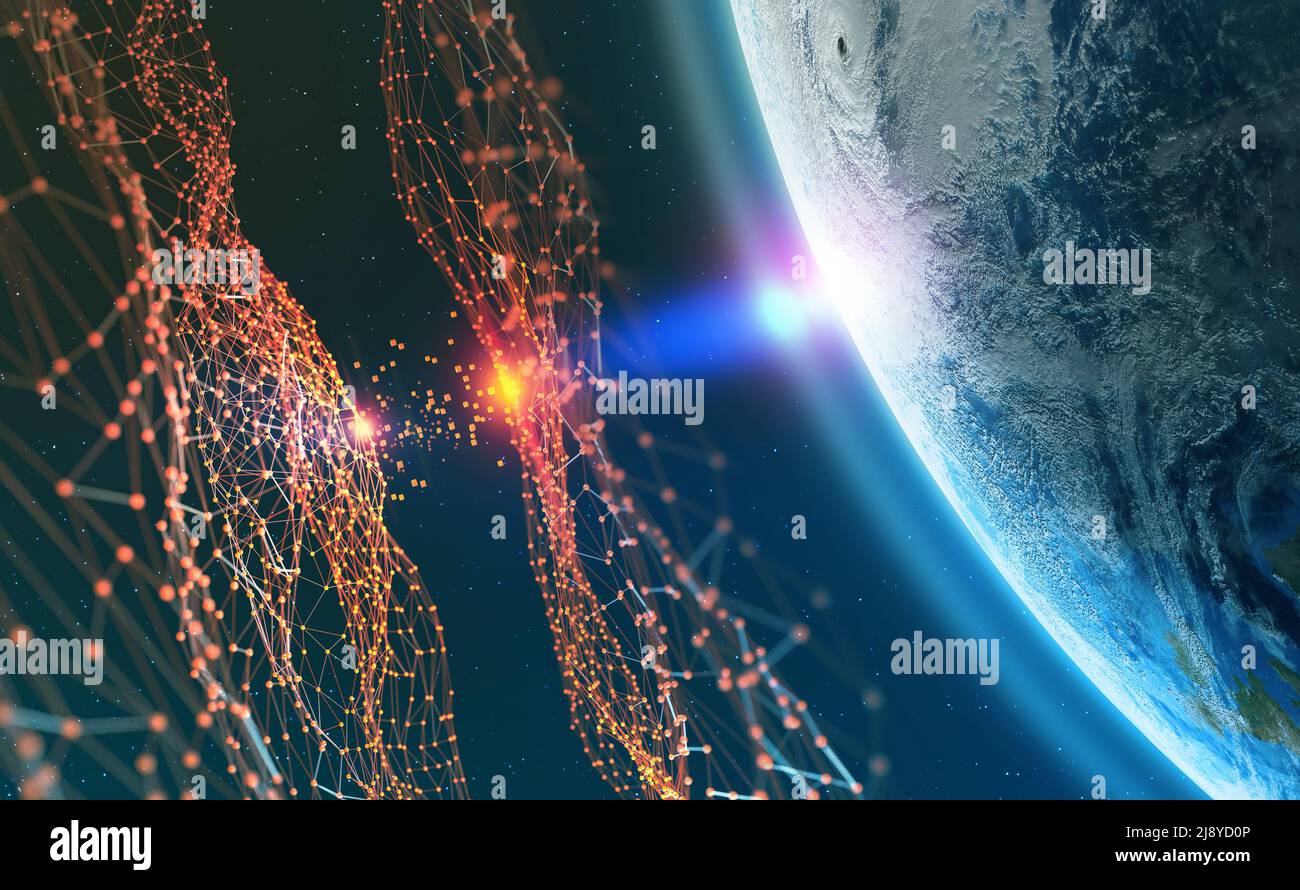 Big Data concept. Global communication networks of planet earth. Data ...
