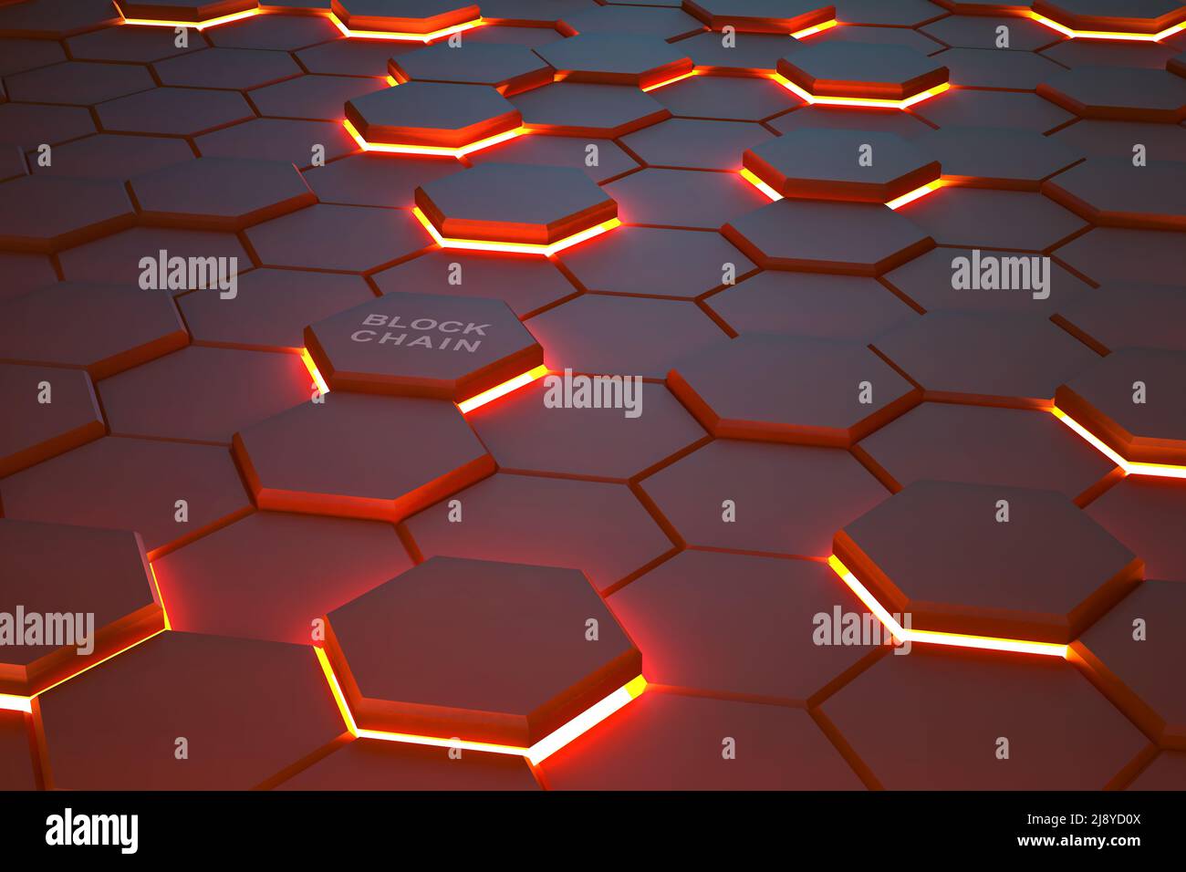 Futuristic background consisting of flaming hexagons arranged on a ...