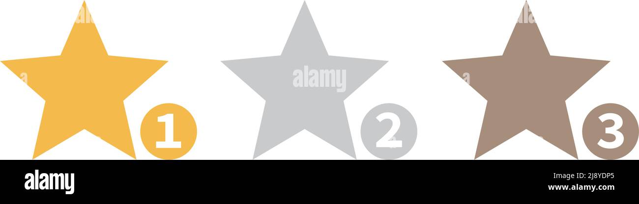 Star ranking icons. A set of gold, silver, and bronze star icons ...
