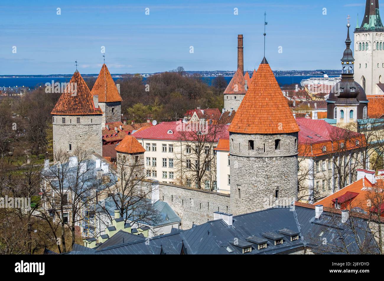 Panoramic cityscape with Medieval Old Town, St. Olaf Baptist Church ...