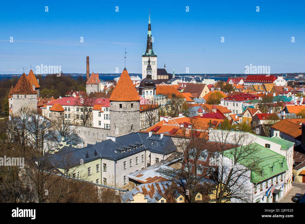 Panoramic cityscape with Medieval Old Town, St. Olaf Baptist Church ...