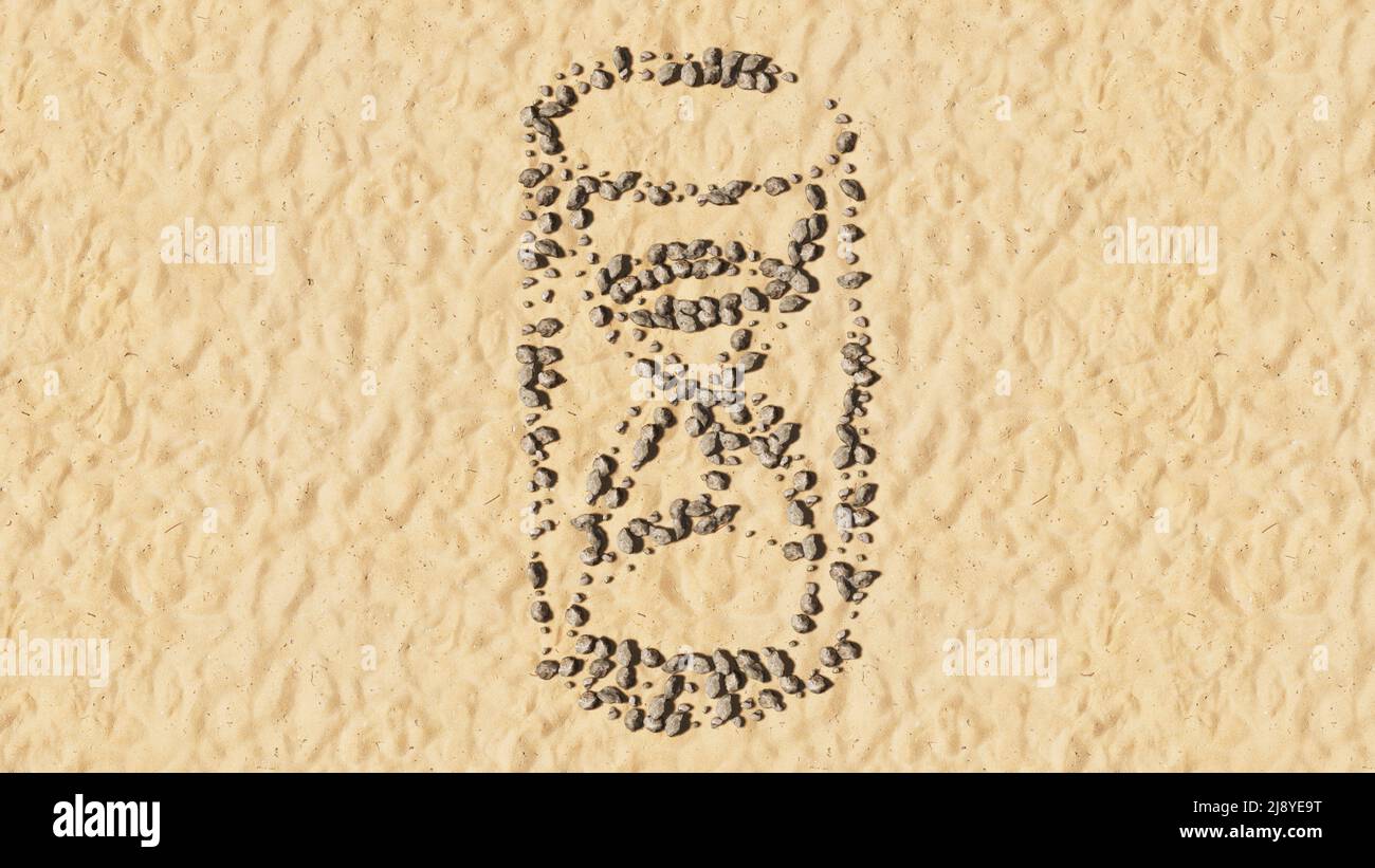 Concept conceptual stones on beach sand handmade symbol shape, golden ...