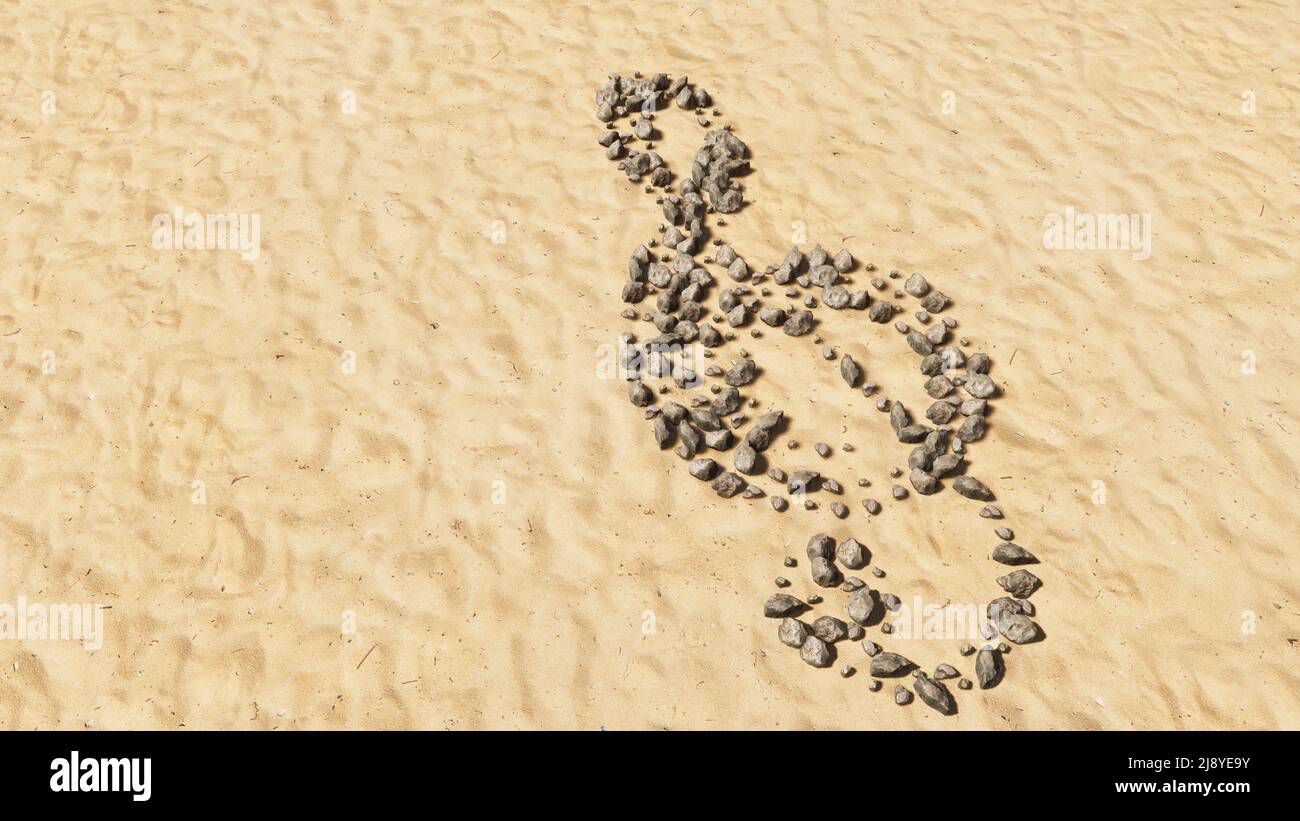 Concept conceptual stones on beach sand handmade symbol shape, golden ...