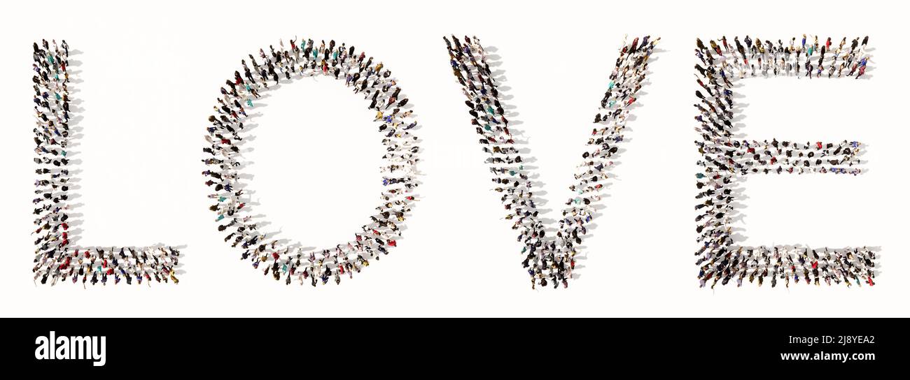 Concept or conceptual large community of people forming the LOVE word ...