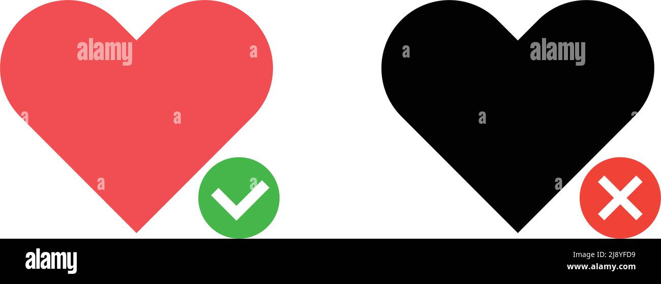 A set of heart mark icons with a check mark and a heart mark with a ...