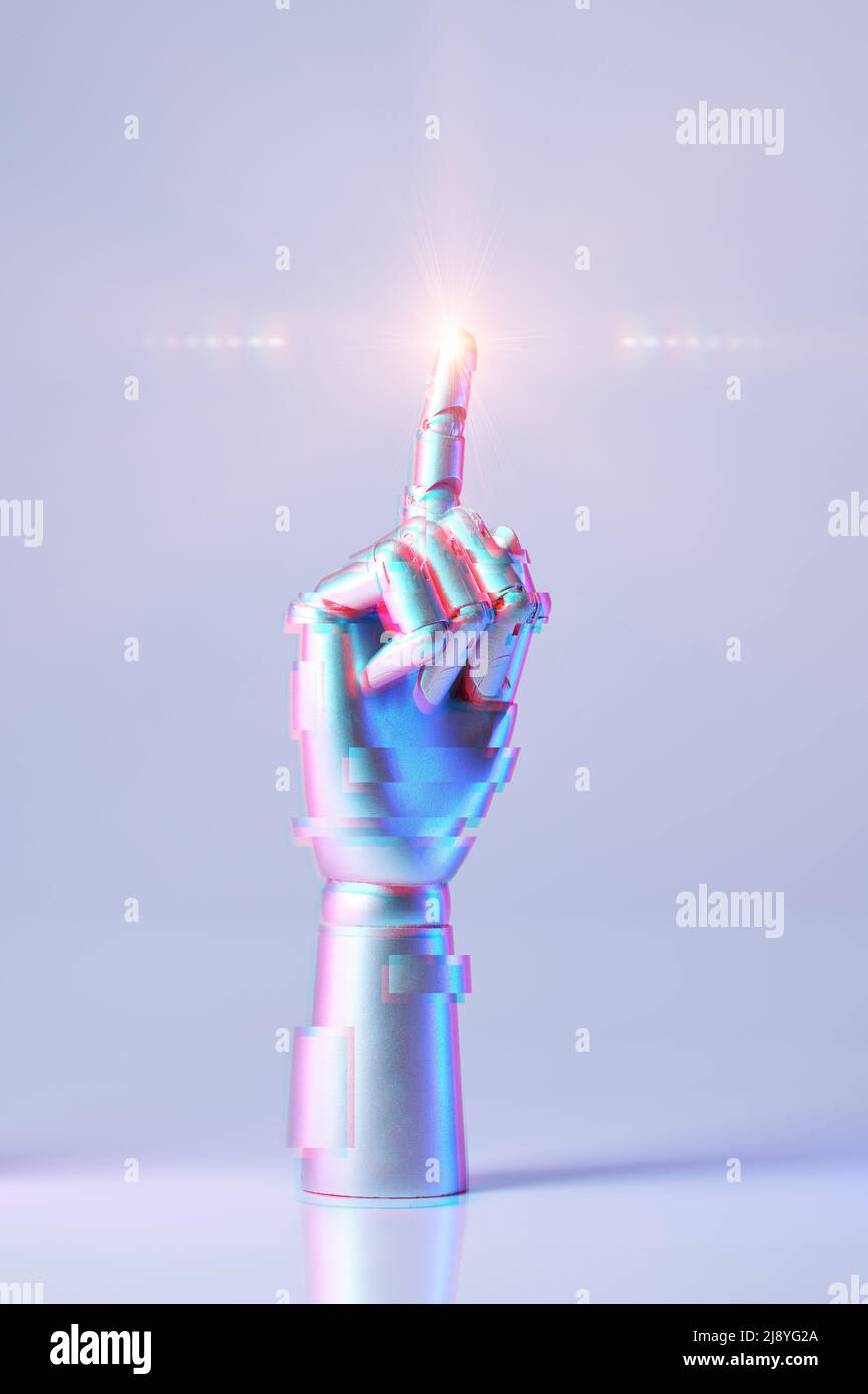 Robot arm, digital technology of future. Concept of virtual, augmented ...