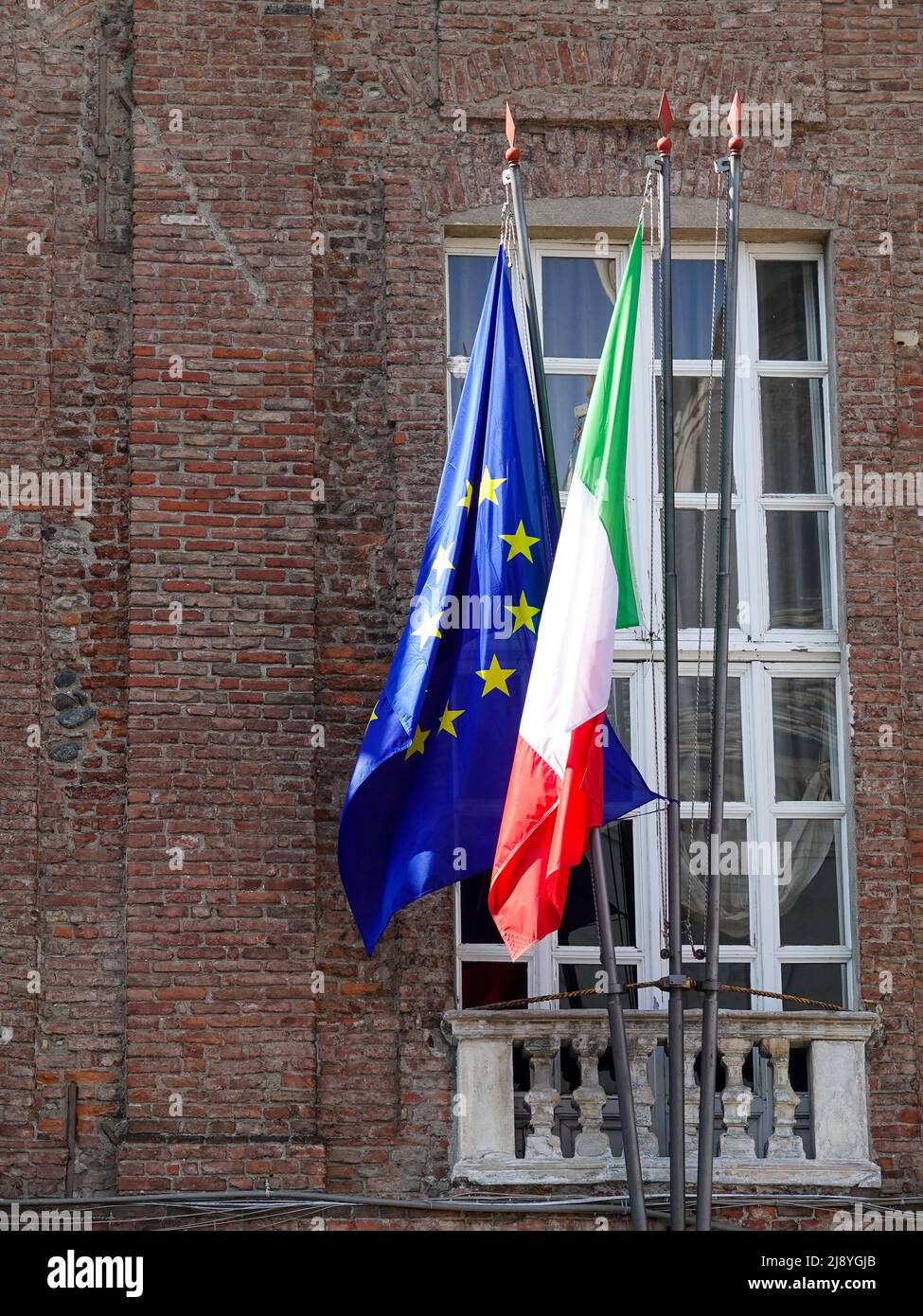 Italian and European Union flags, Turin, Italy Stock Photo - Alamy