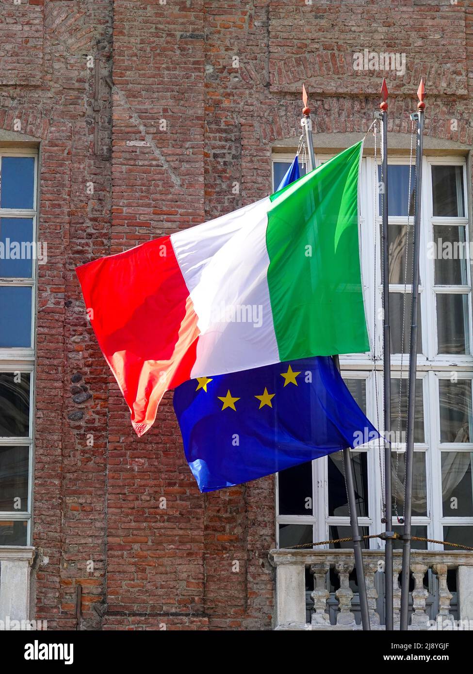 Italian and European Union flags, Turin, Italy Stock Photo - Alamy