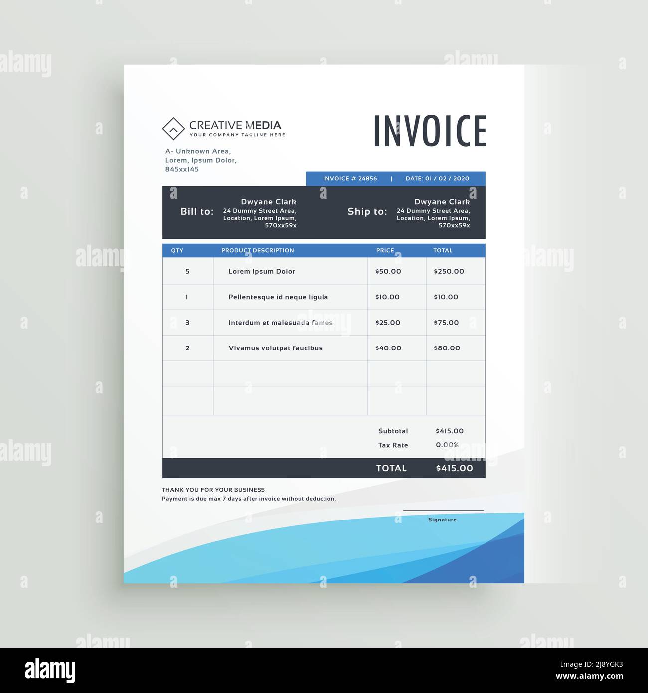 blue invoice template vector design Stock Vector Image & Art - Alamy